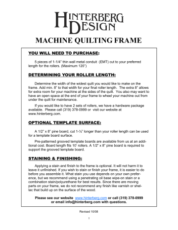 Hinterberg Design Machine quilting frame Instructions Manual | Manualzz