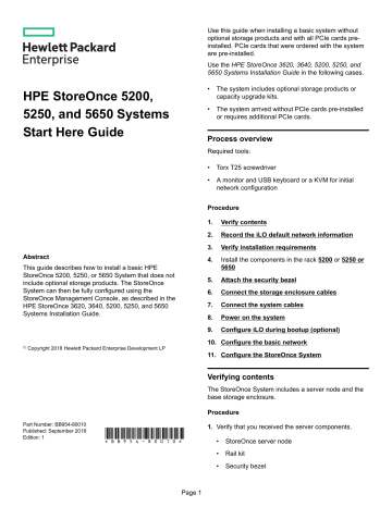 HPE StoreOnce 5250 Start Here Manual | Manualzz