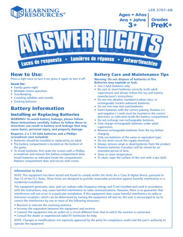 Learning Resources ANSWER LIGHTS Anleitung | Manualzz