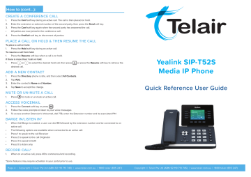 Yealink SIP-T52S Quick Reference User Manual | Manualzz
