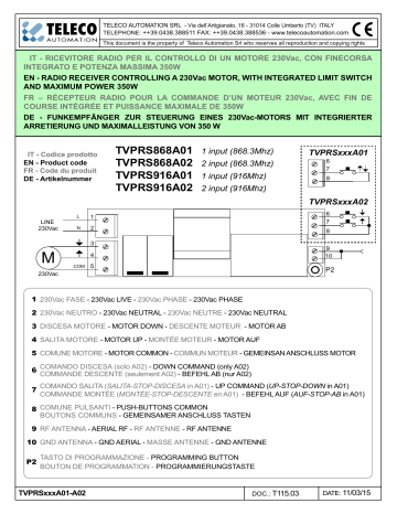 TELECO AUTOMATION TVPRS868A02 Anleitung | Manualzz