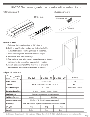 Lock Control BL-200 Installation Instructions | Manualzz