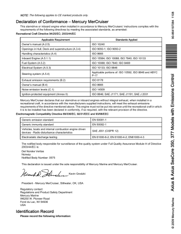 Mercury MerCruiser Axius 377 MAG User Manual | Manualzz