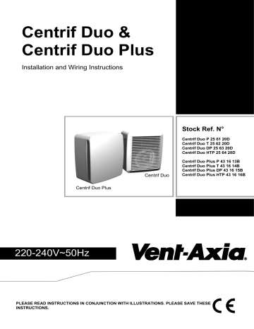 Vent-Axia Centrif Duo Series Installation And Wiring Instructions | Manualzz