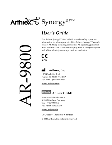 Arthrex Synergy AR-9800 User Manual | Manualzz