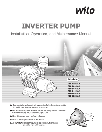 Wilo PBI-L205MA Installation, Operation And Maintenance Manual | Manualzz