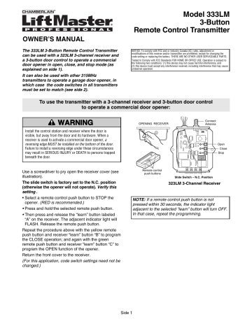 Chamberlain Liftmaster 333LM Owner's Manual | Manualzz
