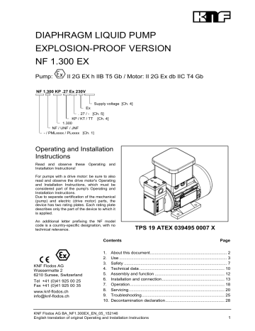 KNF NF 1.300 EX Operating And Installation Instructions | Manualzz