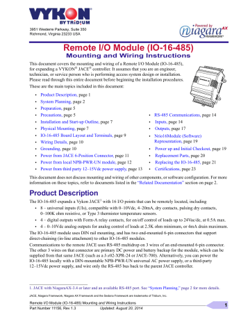 Tridium VYKON IO-16-485 Mounting And Wiring Instructions | Manualzz