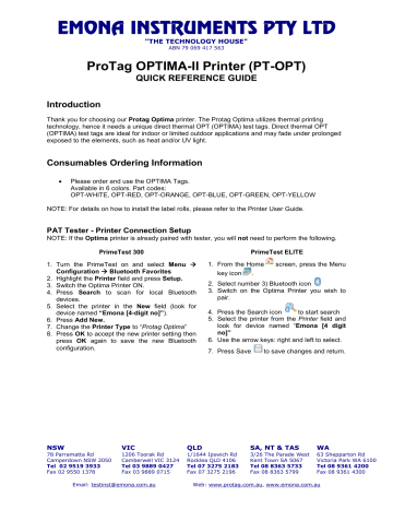 Emona Instruments ProTag OPTIMA-II Quick Reference Manual | Manualzz