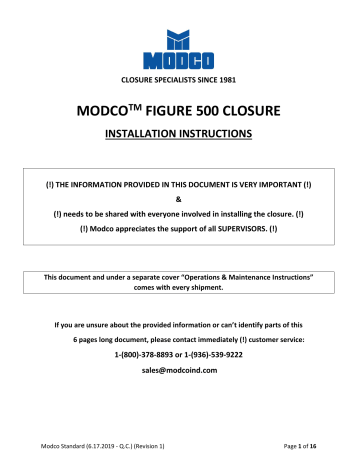 MODCO FIGURE 500 Installation Instructions Manual | Manualzz