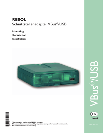 Resol VBus USB interface adapter Manual | Manualzz