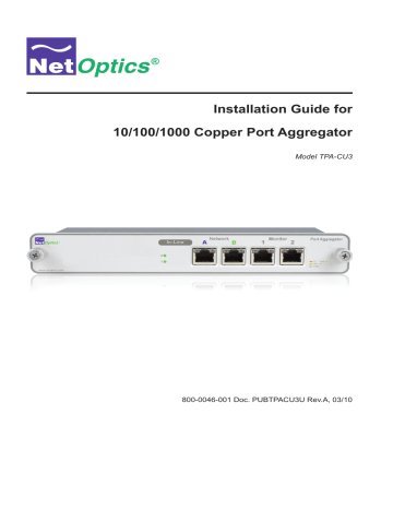 Net Optics TPA-CU3 Installation Manual | Manualzz