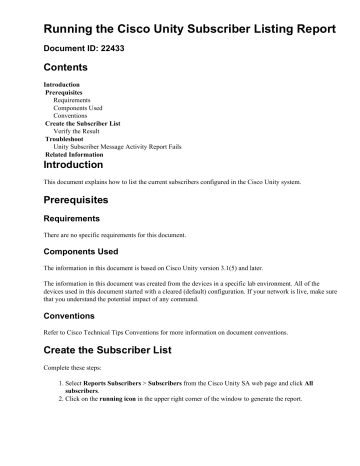 Cisco Unity 3.1(5) Subscriber Listing Report Manual | Manualzz