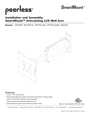 PEERLESS SmartMount SA740P Installation And Assembly Manual | Manualzz