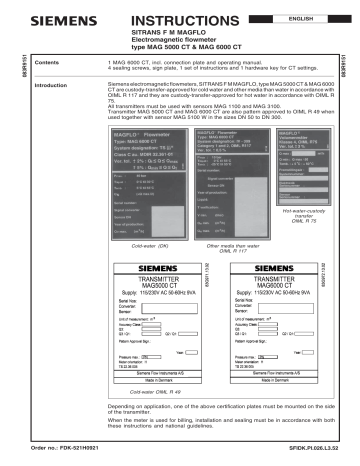 Siemens MAG 5000 CT, MAG 6000 CT Instructions Manual | Manualzz