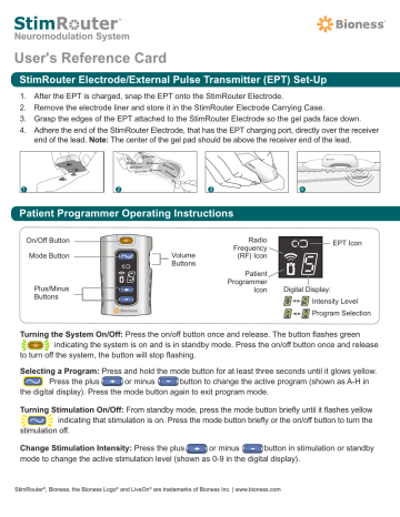 Bioness StimRouter User's Reference Card | Manualzz