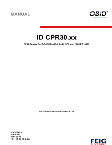 Feig Electronic OBID ID CPR30 Series Manual | Manualzz