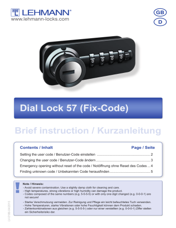 LEHMANN Dial Lock 57 Bedienungsanleitung | Manualzz