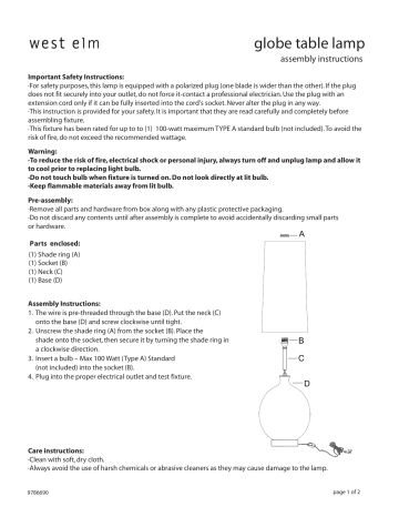West Elm Globe Table Lamp Assembly Instructions | Manualzz