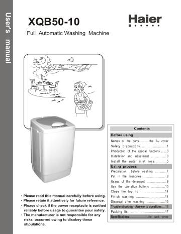Haier XQB50-10 User Manual | Manualzz