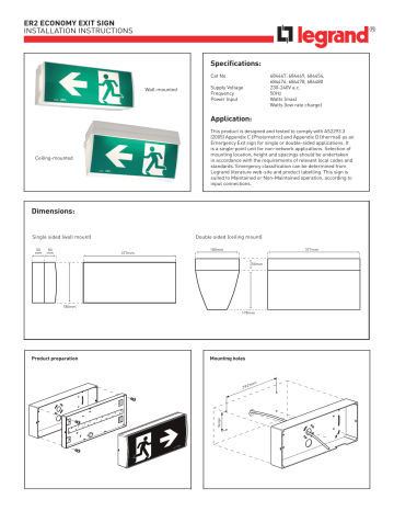 LEGRAND ECONOMY EXIT SIGN ER2 Installation Instructions | Manualzz