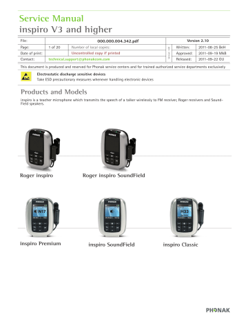 Phonak Roger inspiro, inspiro Classic, inspiro V3 Service Manual | Manualzz