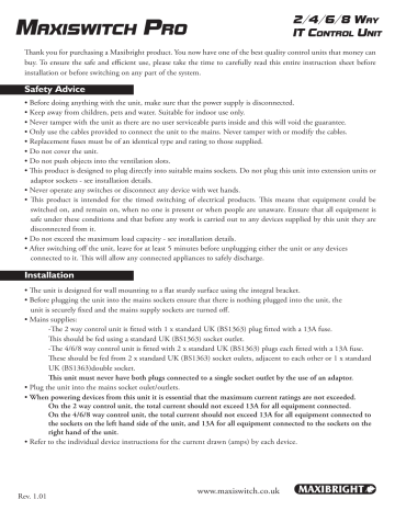 Maxibright MAXISWITCH PRO Quick Start Manual | Manualzz