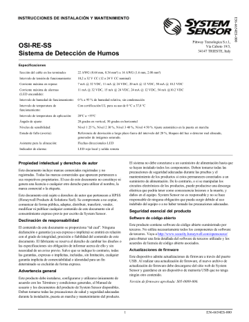 System Sensor OSI-RE-SS Manual de usuario | Manualzz