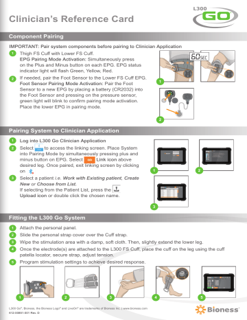 Bioness GO L300 Clinician's Reference Card | Manualzz