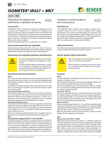 Bender ISOMETER IR427 + MK7 Manual | Manualzz