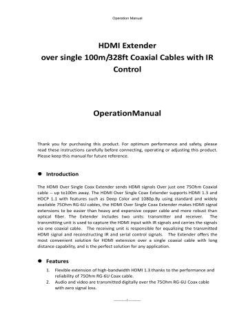 Sino Fx Tech HDV-C100IR Operation Manual | Manualzz