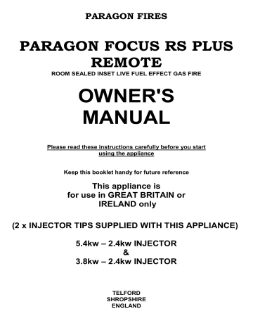 Paragon Fires focus rs plus remote Owner's Manual | Manualzz
