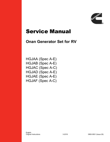 CUMMINS Onan 5.5 HGJAD, Onan 5.5 HGJAE Service Manual | Manualzz