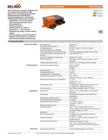 Belimo VRU-D3-BAC Technisches Datenblatt & Installation | Manualzz