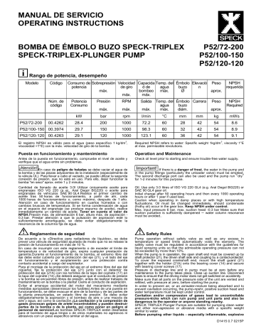 Speck SPECK-TRIPLEX P52/100-150 Manual De Servicio | Manualzz