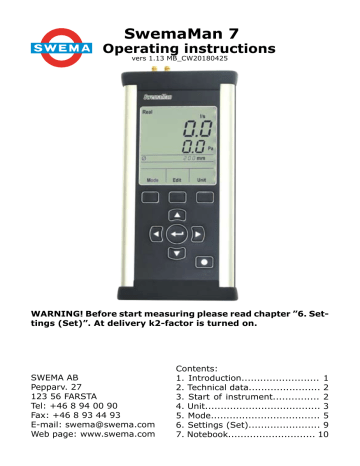 Swema SwemaMan 7 Operating Instructions Manual | Manualzz