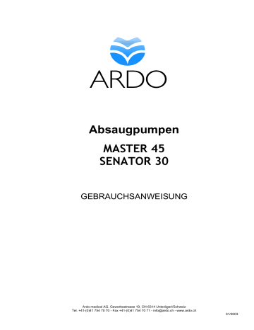 Ardo MASTER 45, SENATOR 30 Gebrauchsanweisung | Manualzz