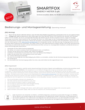 SMARTFOX ENERGY METER 3-ph Bedienungs- Und Montageanleitung | Manualzz