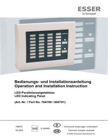 LED Indicating Panel (Part No. 804791). Honeywell Esser | Manualzz