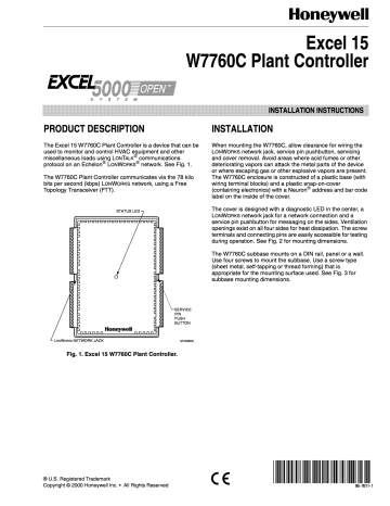 Honeywell EXCEL 5000 OPEN ZAPP Installation Instructions Manual | Manualzz
