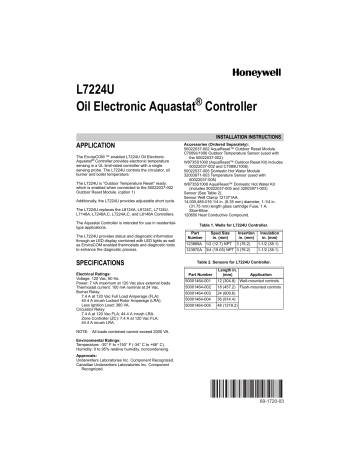 Honeywell Aquastat L7224U Installation Instructions Manual | Manualzz