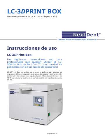 NextDent LC-3DPrint Box Instrucciones de operación | Manualzz