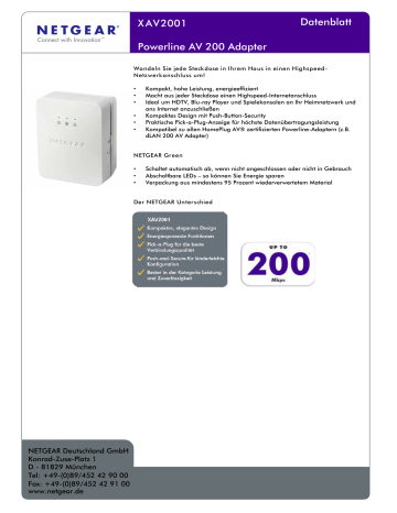 NETGEAR Powerline AV 200 XAV2001 Kurzanleitung | Manualzz