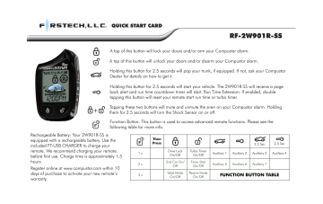 Firstech RF-2W901R-SS Quick Start Card | Manualzz