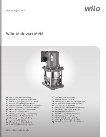 Wilo Multivert MVIS 408-1/16/K/3-400-50-2, Multivert MVIS Series Руководство пользователя | Manualzz