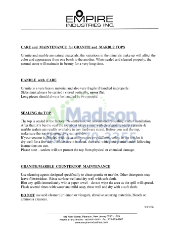 Granite & Marble Tops User Manual | Manualzz