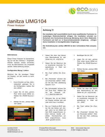 janitza UMG104 Kurzanleitung | Manualzz