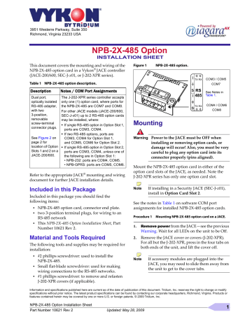 Tridium Vykon NPB-2X-485 Installation Sheet | Manualzz
