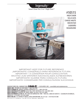 ingenuity Smart Clean Trio 3-in-1 High Chair Manual | Manualzz